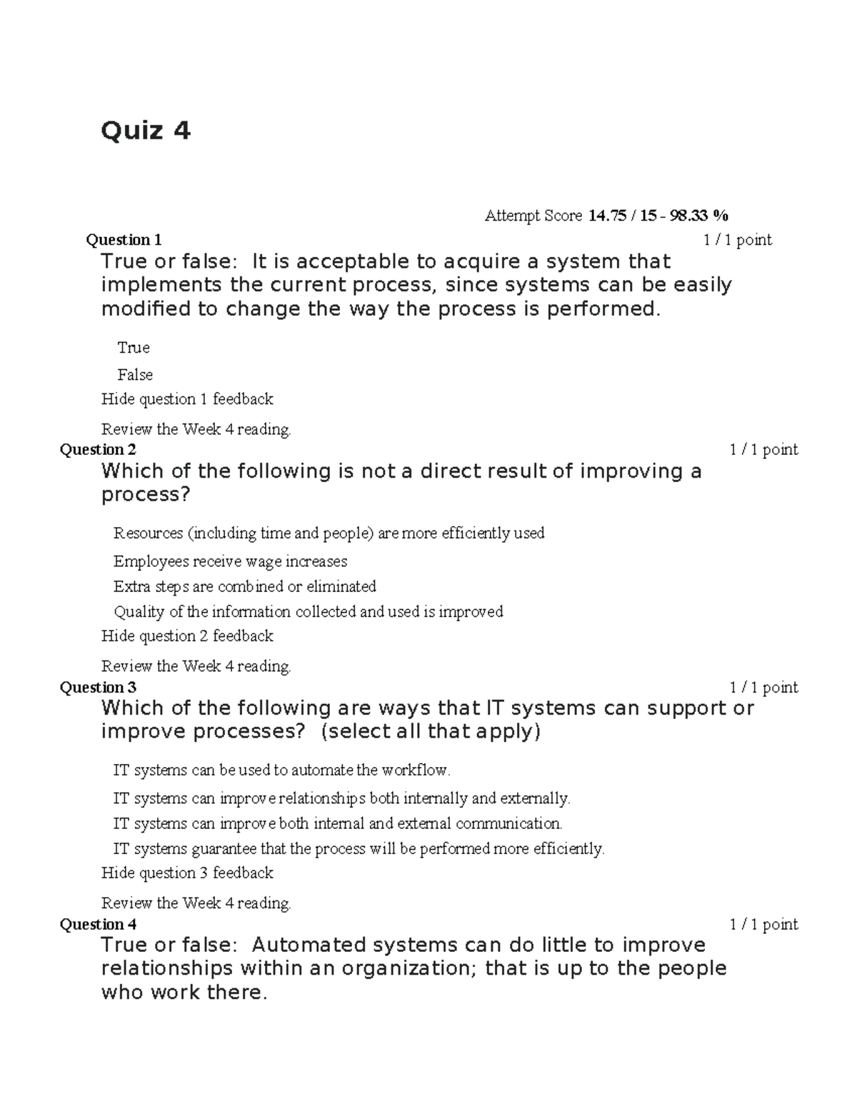 IFSM 300 6383 - Quiz 4 Answers and Feedback Analysis - Studocu