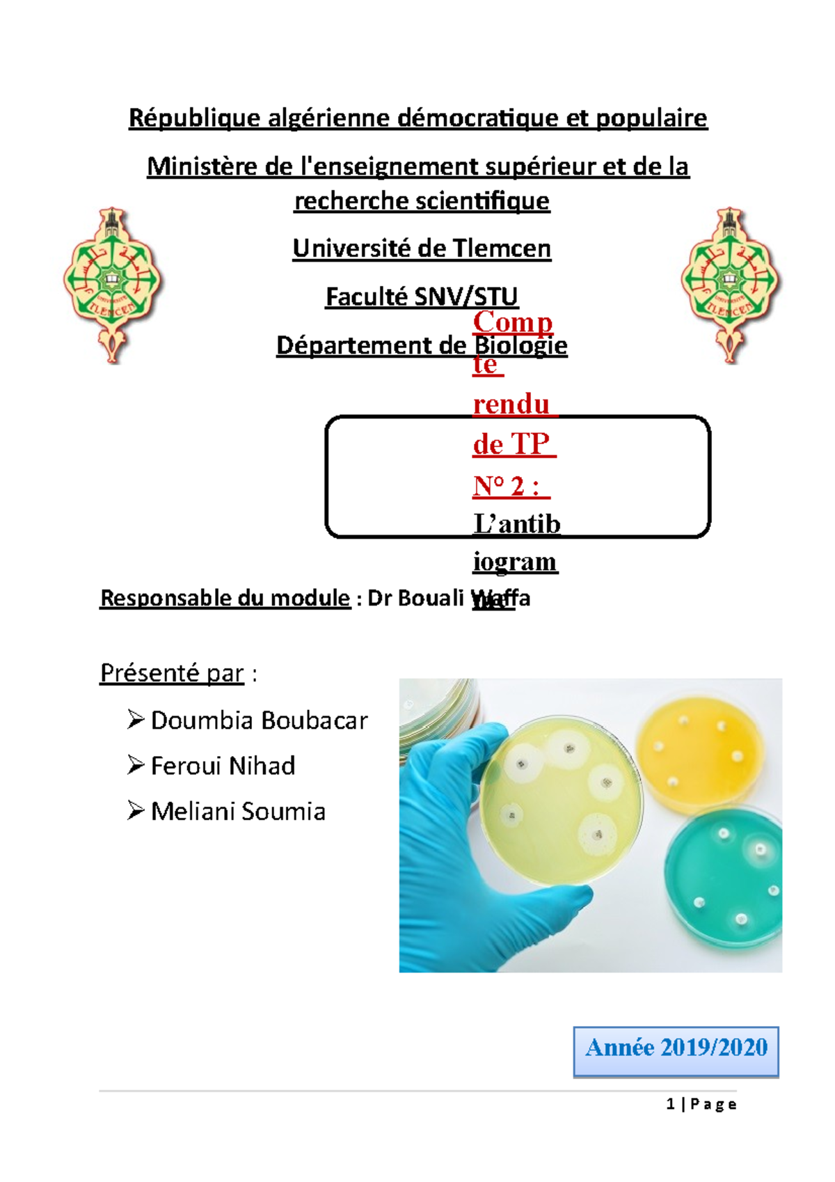 TP N°2 : L'antibiogramme en Infectiologie - Master 1 2023 - Studocu