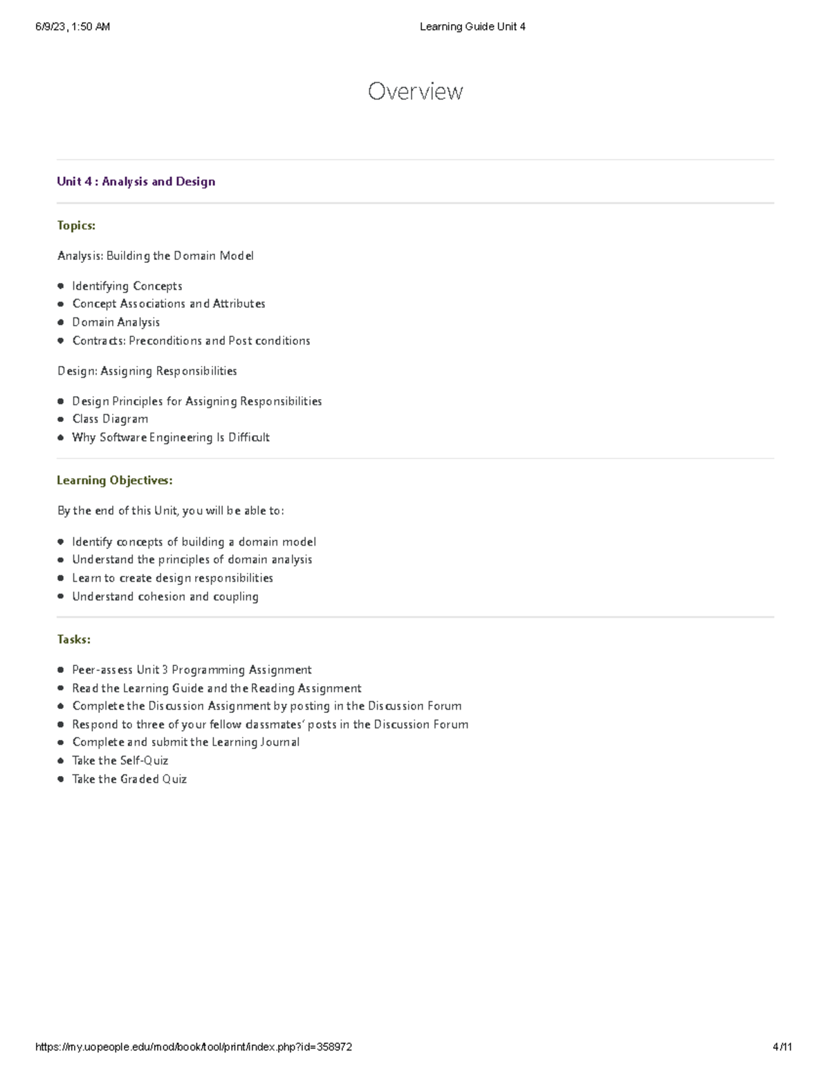 Learning Guide Unit 4 - Assignments for Unit 4 - Overview Unit 4 : Analysis and Design Topics ...