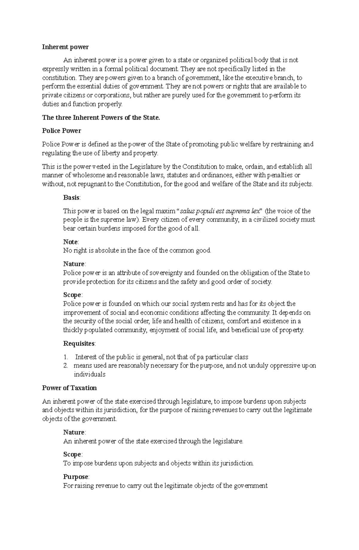 Module 3: Overview of Inherent Powers of the State and Their Functions ...