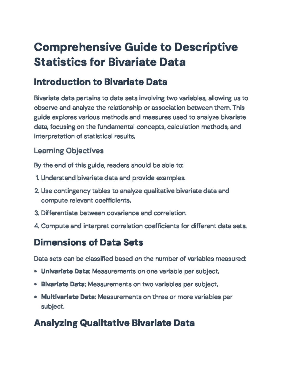 Comprehensive Guide to Descriptive Statistics for Bivariate Data ...