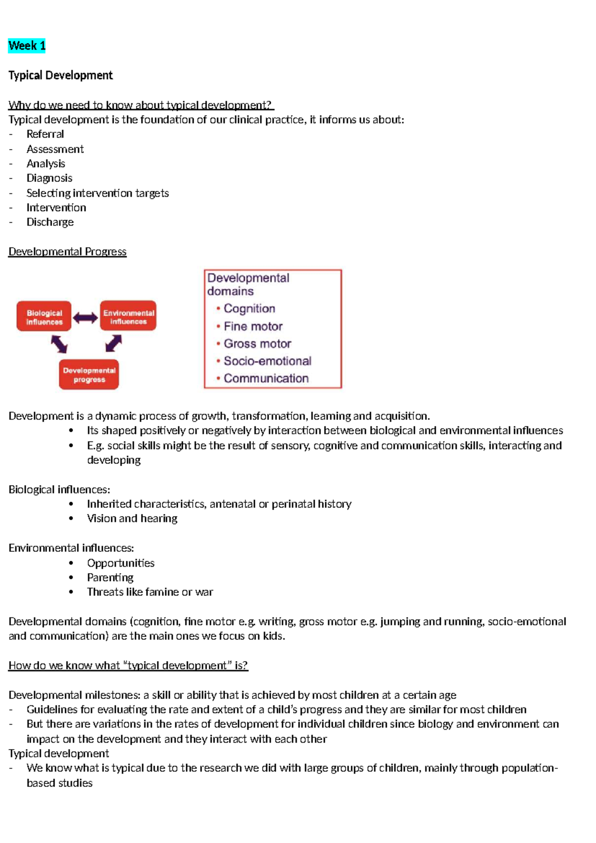 SPHY100 Final Exam Notes on Typical Development - Studocu