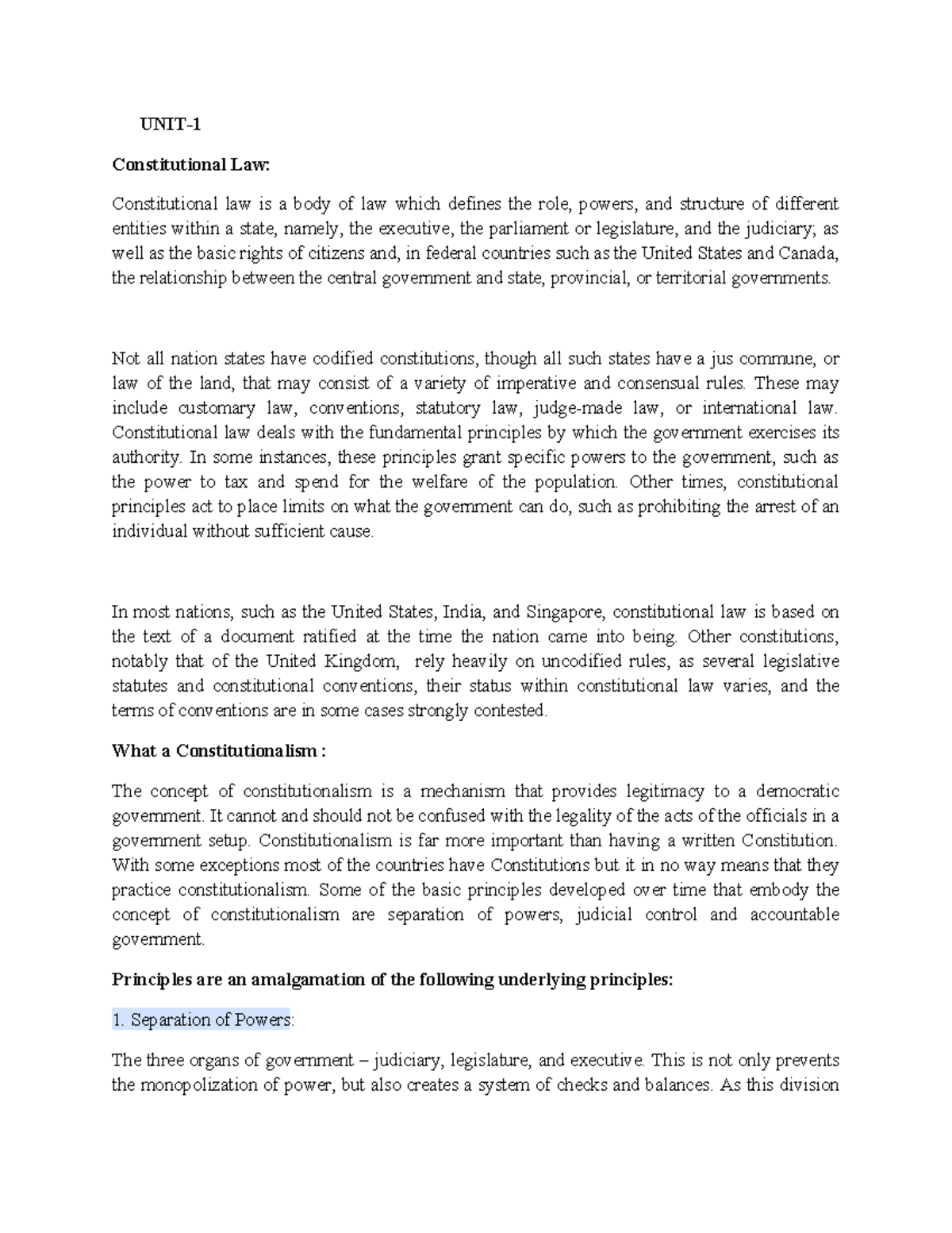 Constitutional Law Overview: Key Principles and Historical Context (CI ...