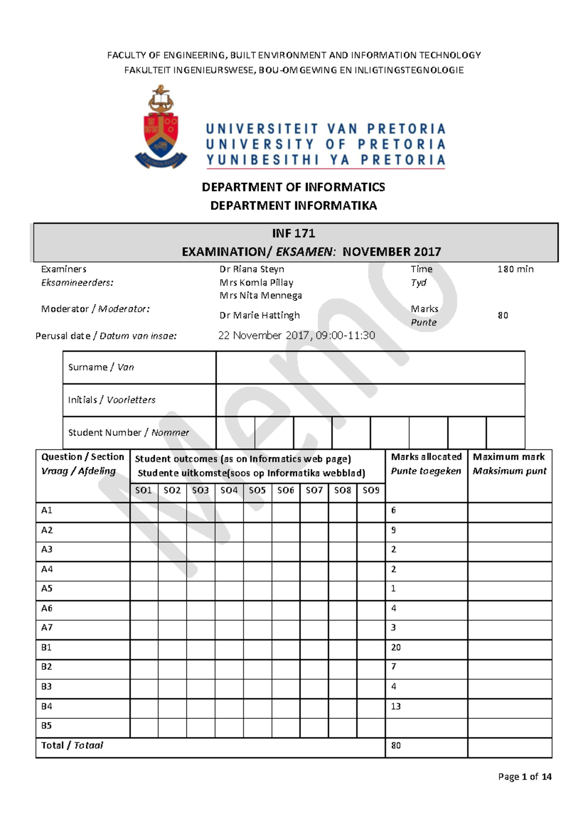 INF171 Nov2017 - Examination Past Paper Analysis and Solutions - Studocu