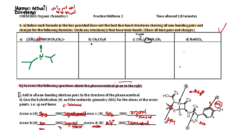 CHEM2401 Organic Chemistry I Complete Practice Midterm 2 - Studocu