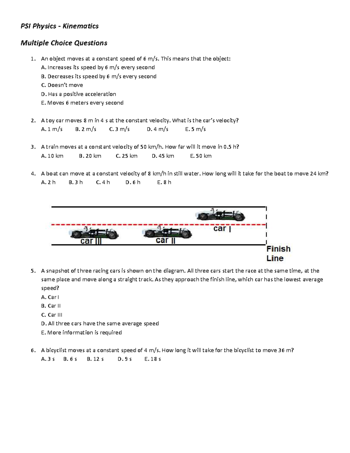 PSI Physics Kinematics MCQs - Practice Questions 2013 - Studocu