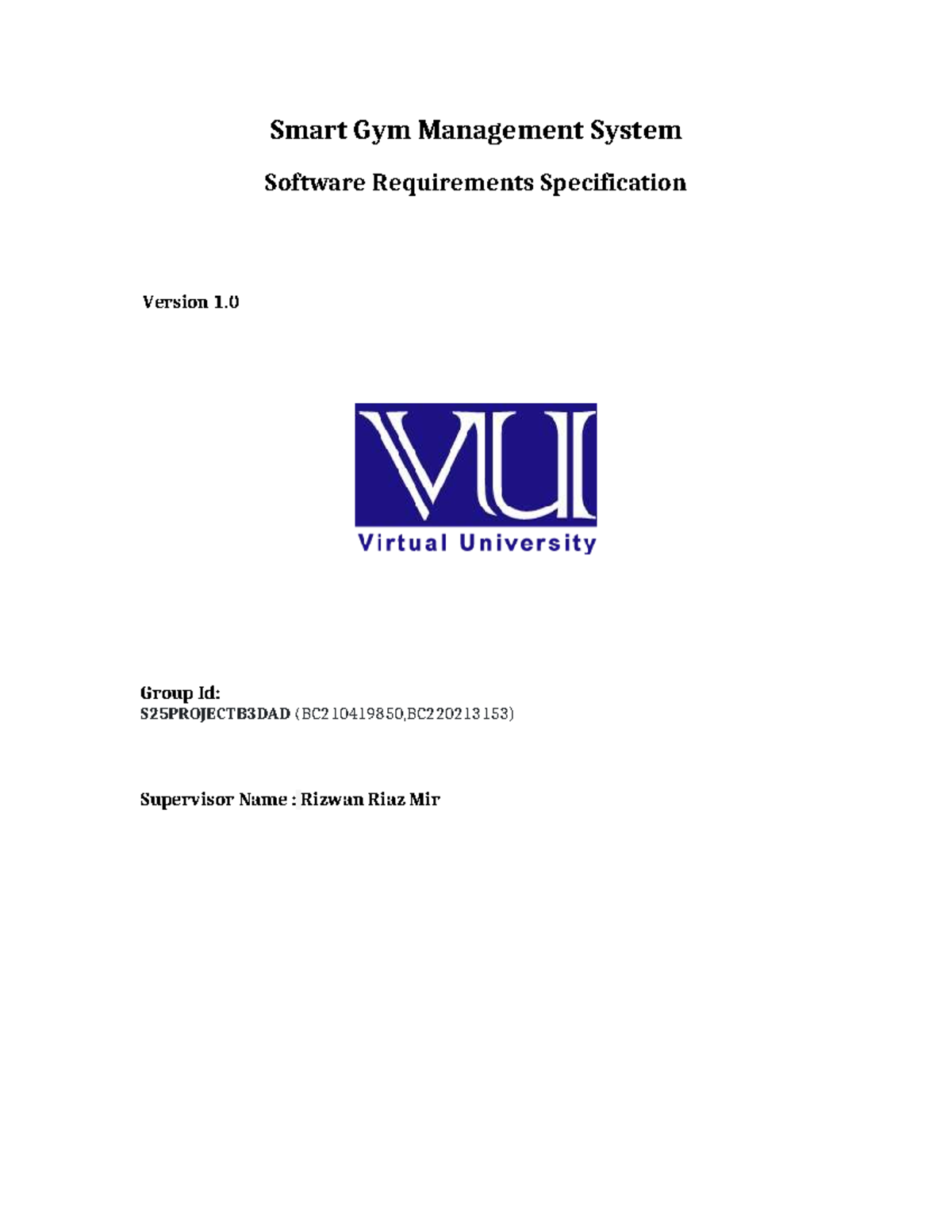 CS619 Smart Gym Management System SRS Document Version 1.0 - Studocu
