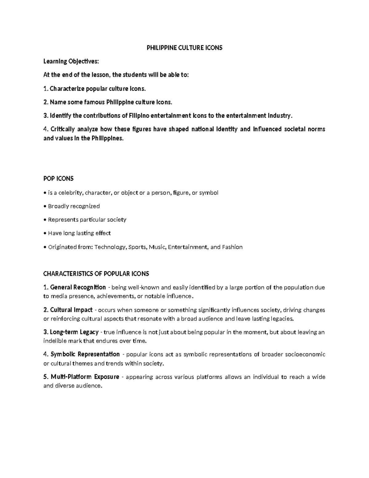 PHILIPPINE CULTURE ICONS: Understanding Pop Icons and Their Impact ...