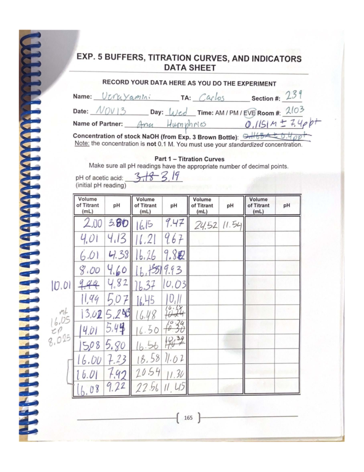 EXP. 5 Buffers, Titration Curves, and Indicators Data Sheet - Studocu