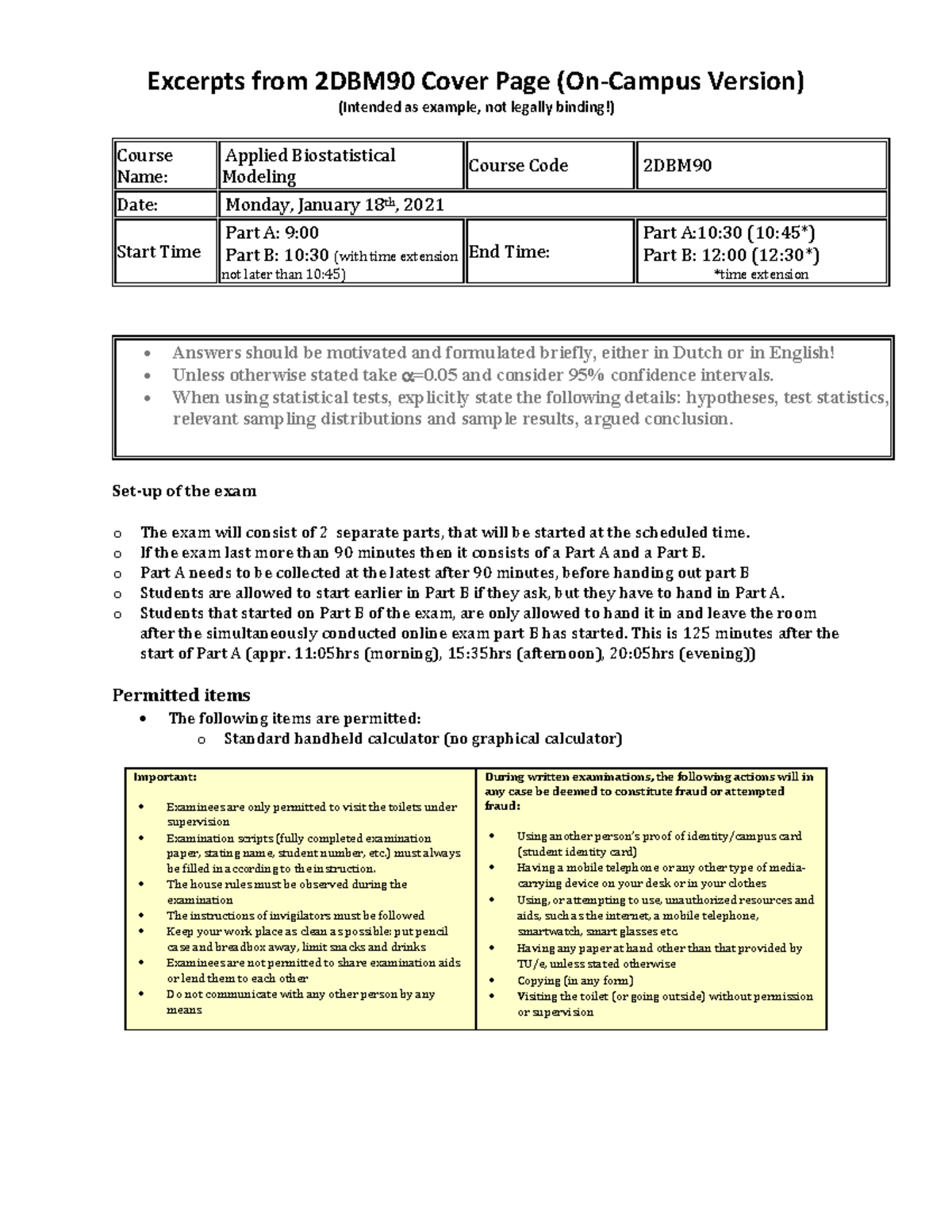 2DBM90 Applied Biostatistical Modeling Exam on Campus Guidelines ...