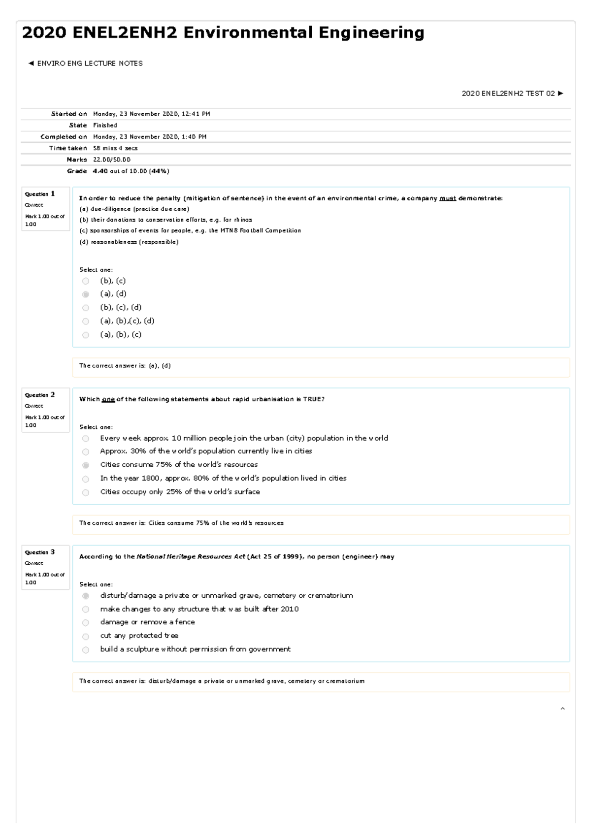 2020 ENEL2ENH2 Environmental Engineering TEST 01 Notes - Studocu