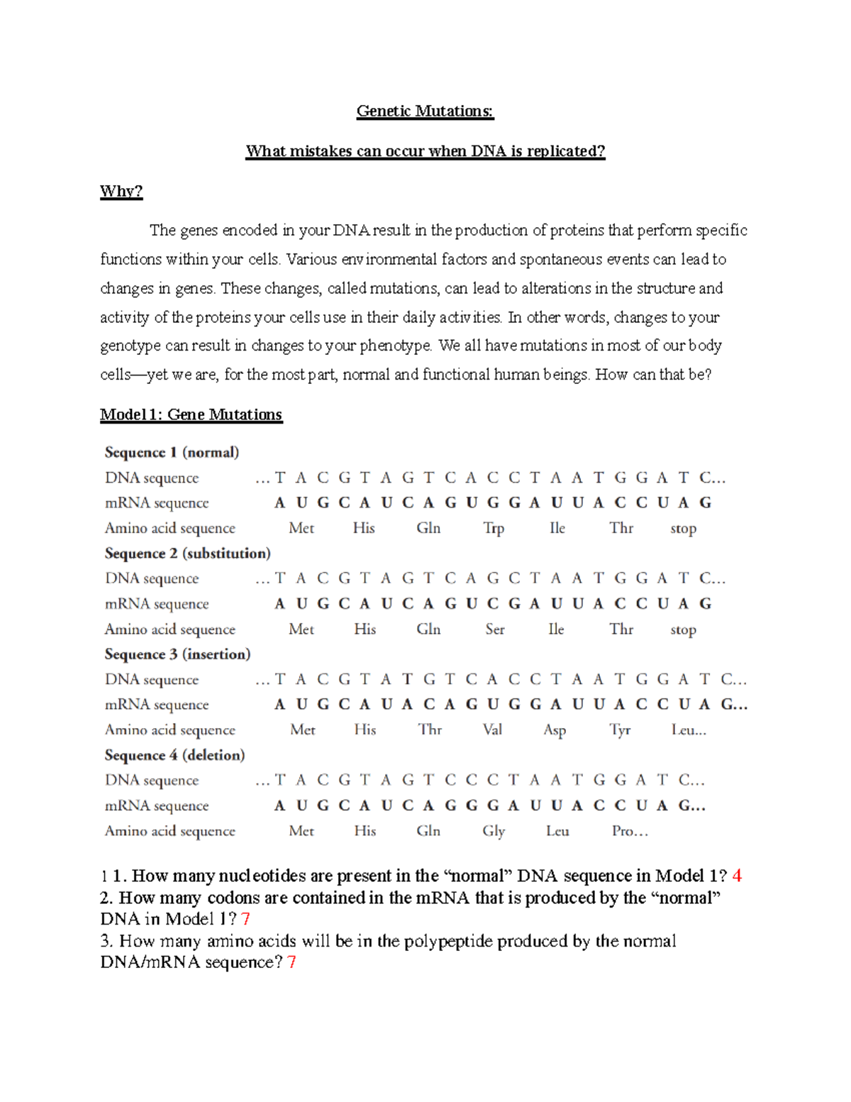 Genetic Mutations (Pogil): Understanding DNA Replication Errors and ...