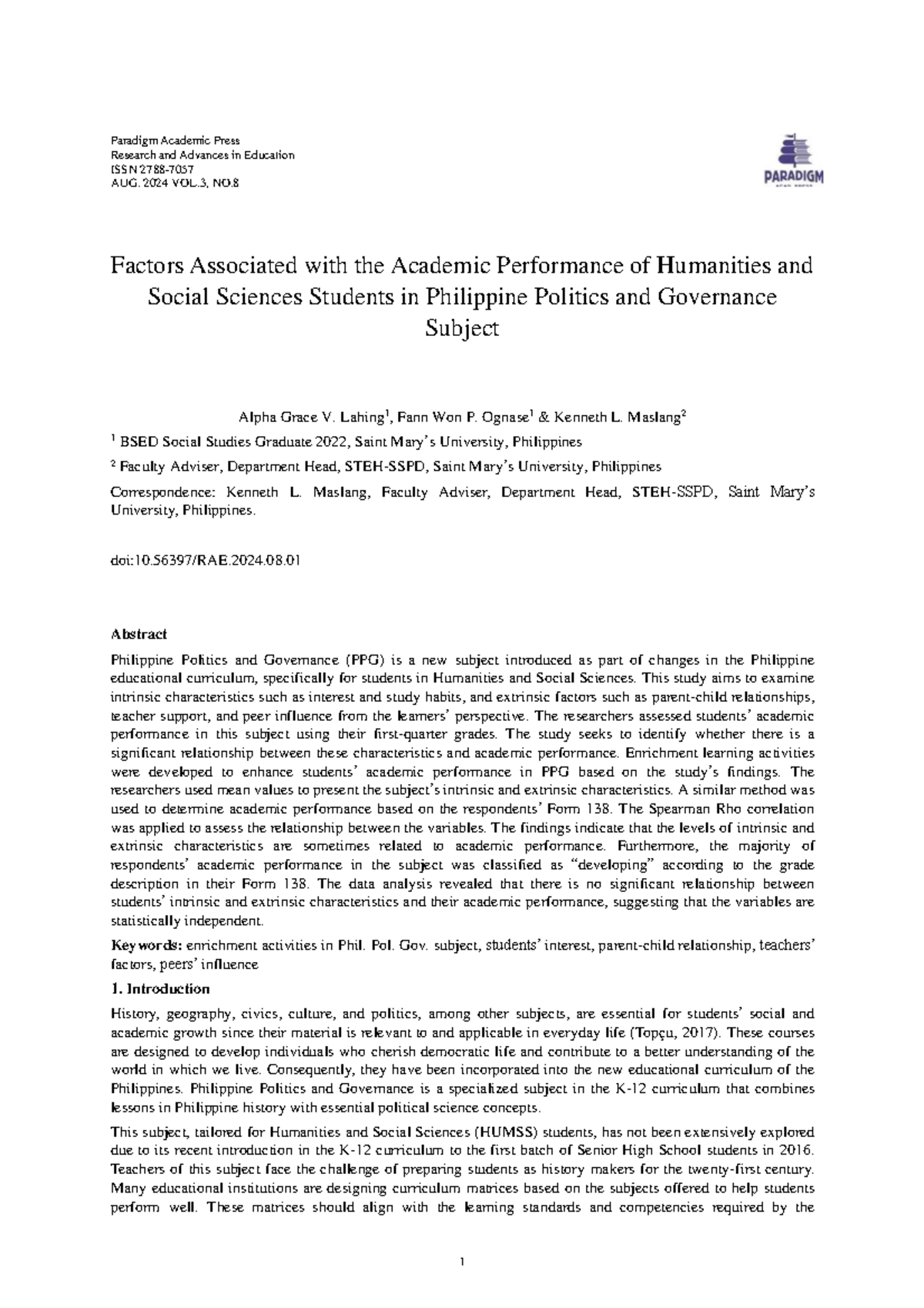 Factors Influencing Academic Performance in Philippine Politics and ...