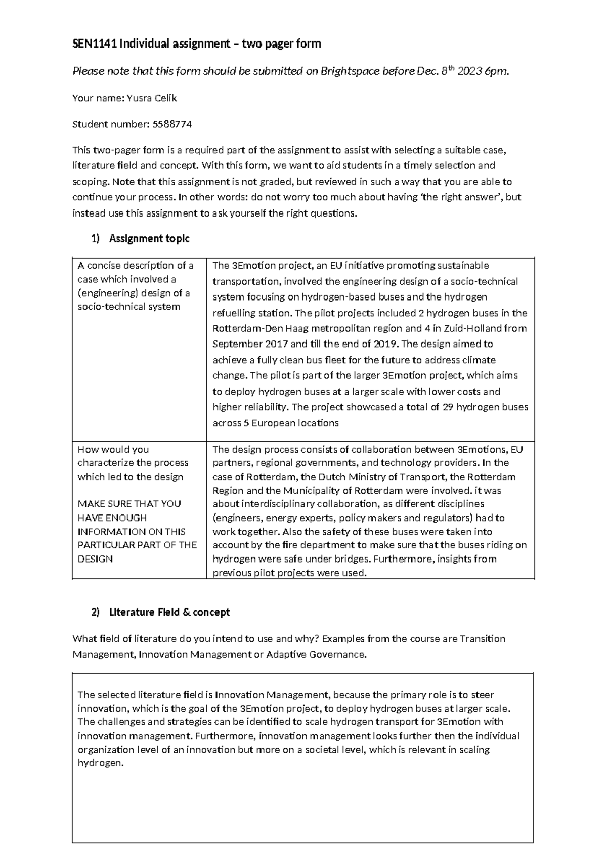 SEN1141 Individual Assignment: Two-Pager Form Overview 2023 - Studeersnel