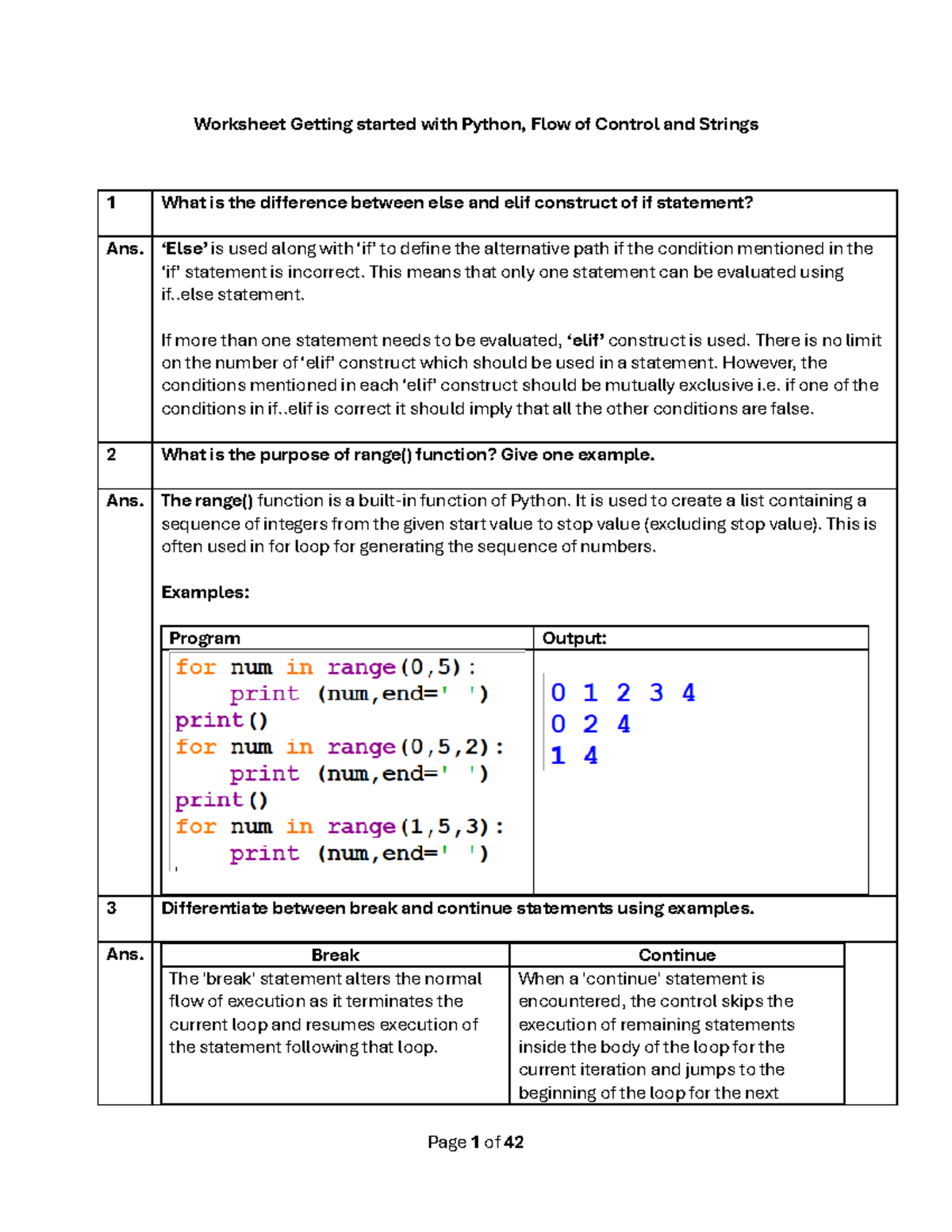 Worksheet: Getting Started with Python (CS101) - Flow Control & Strings ...