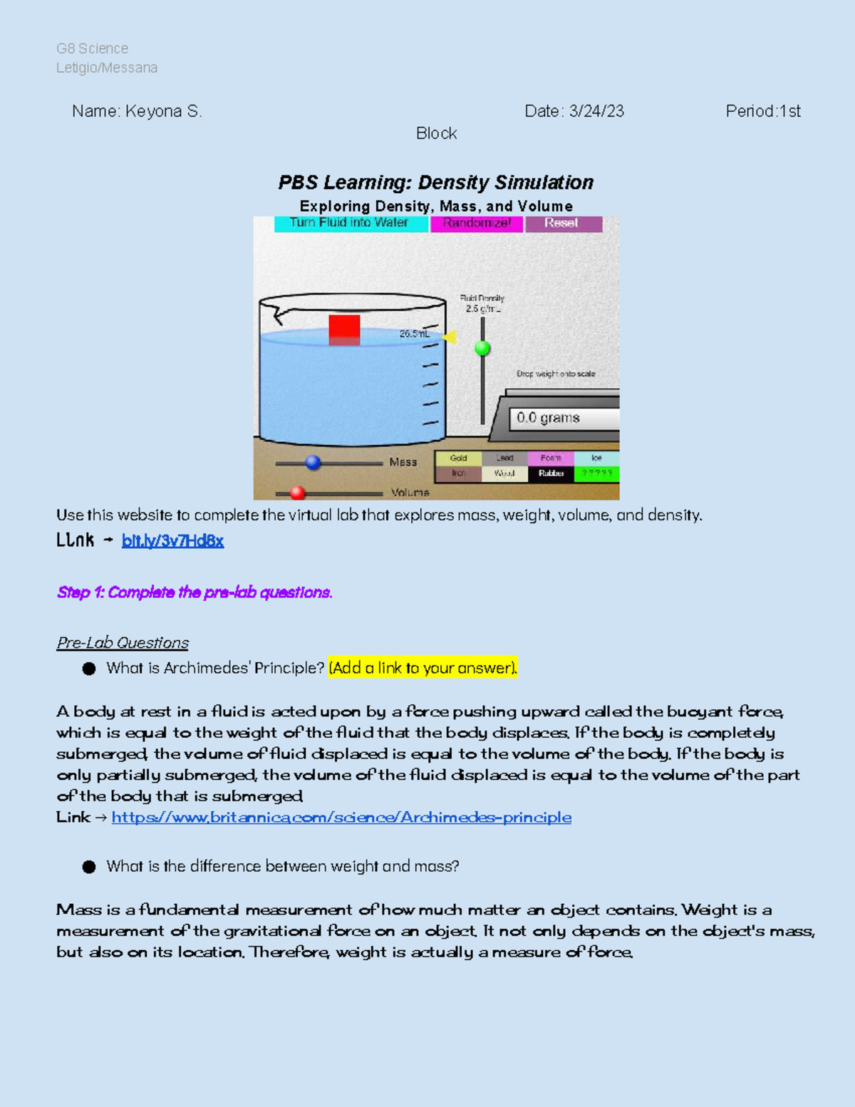 G8 Science: Water Density Simulation Lab (PBS Learning) - Studocu