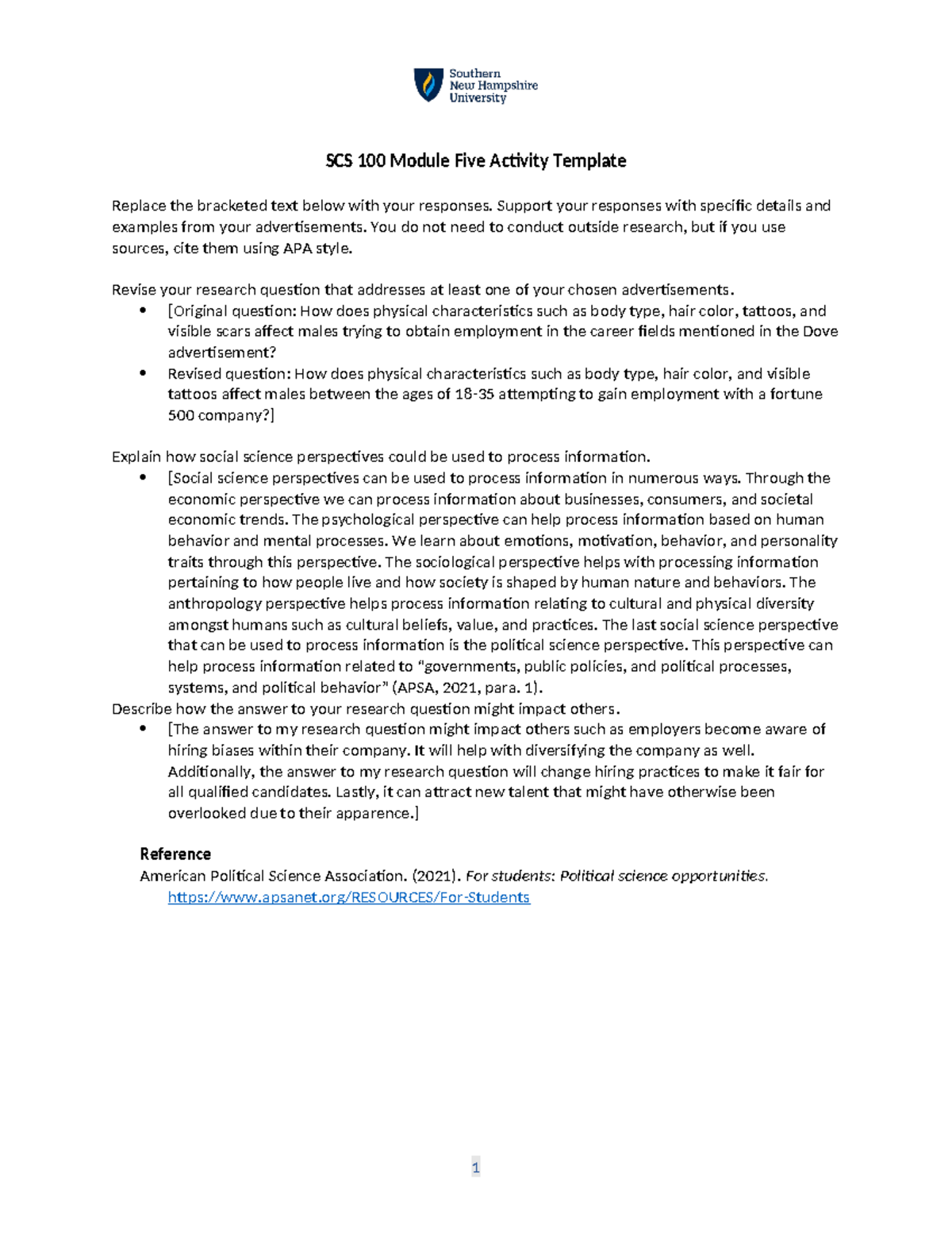 SCS 100 Module Five Activity - Support your responses with specific ...