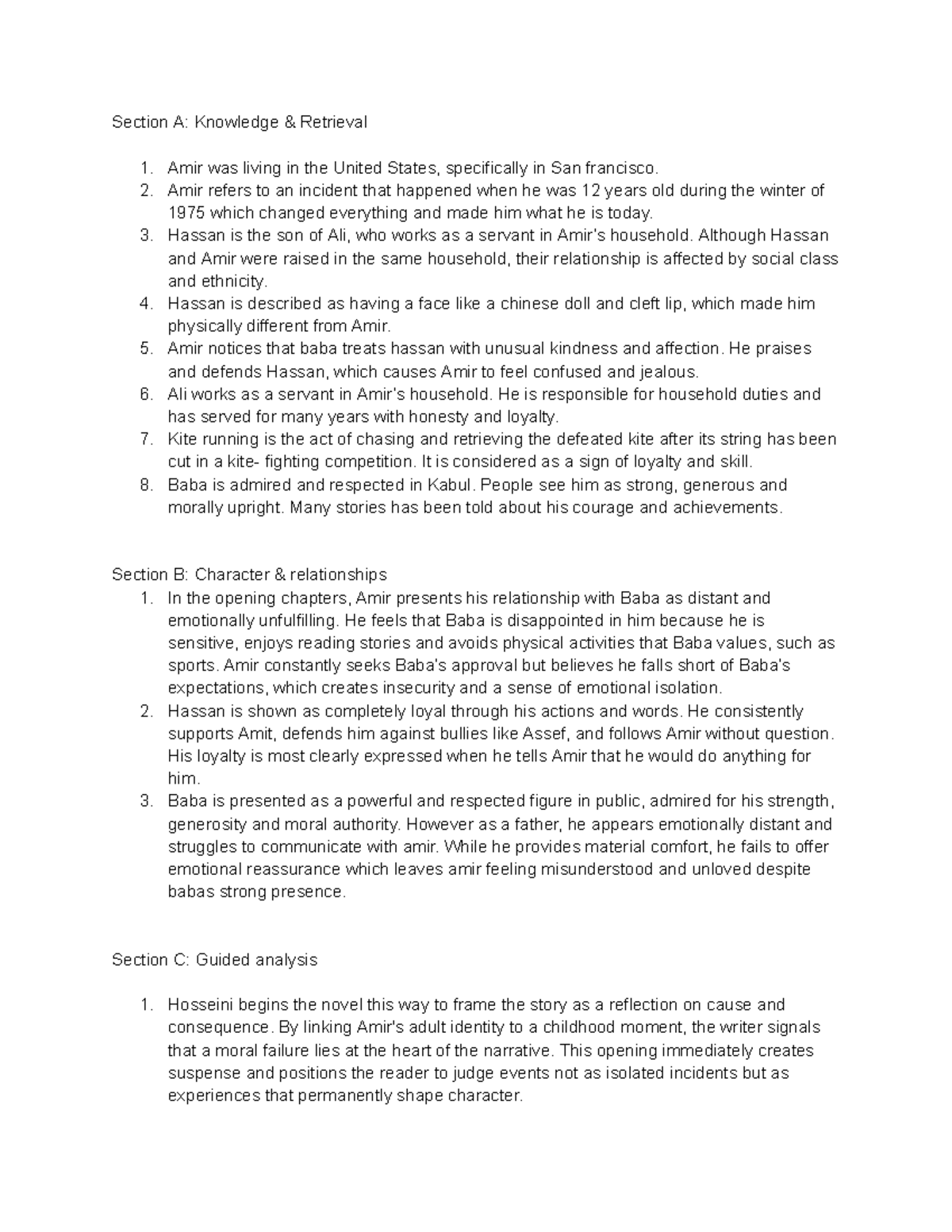 The Kite Runner (Chapters 1-3) Analysis and Character Relationships ...