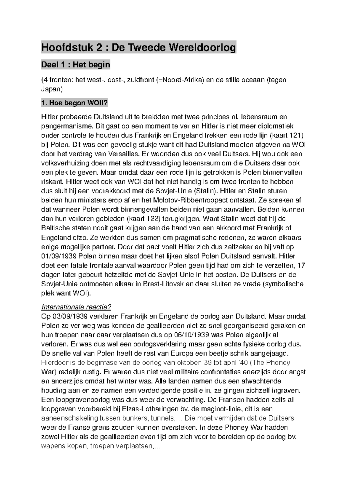 Hoofdstuk 2: De Tweede Wereldoorlog - Het Begin en de Eerste Fases ...
