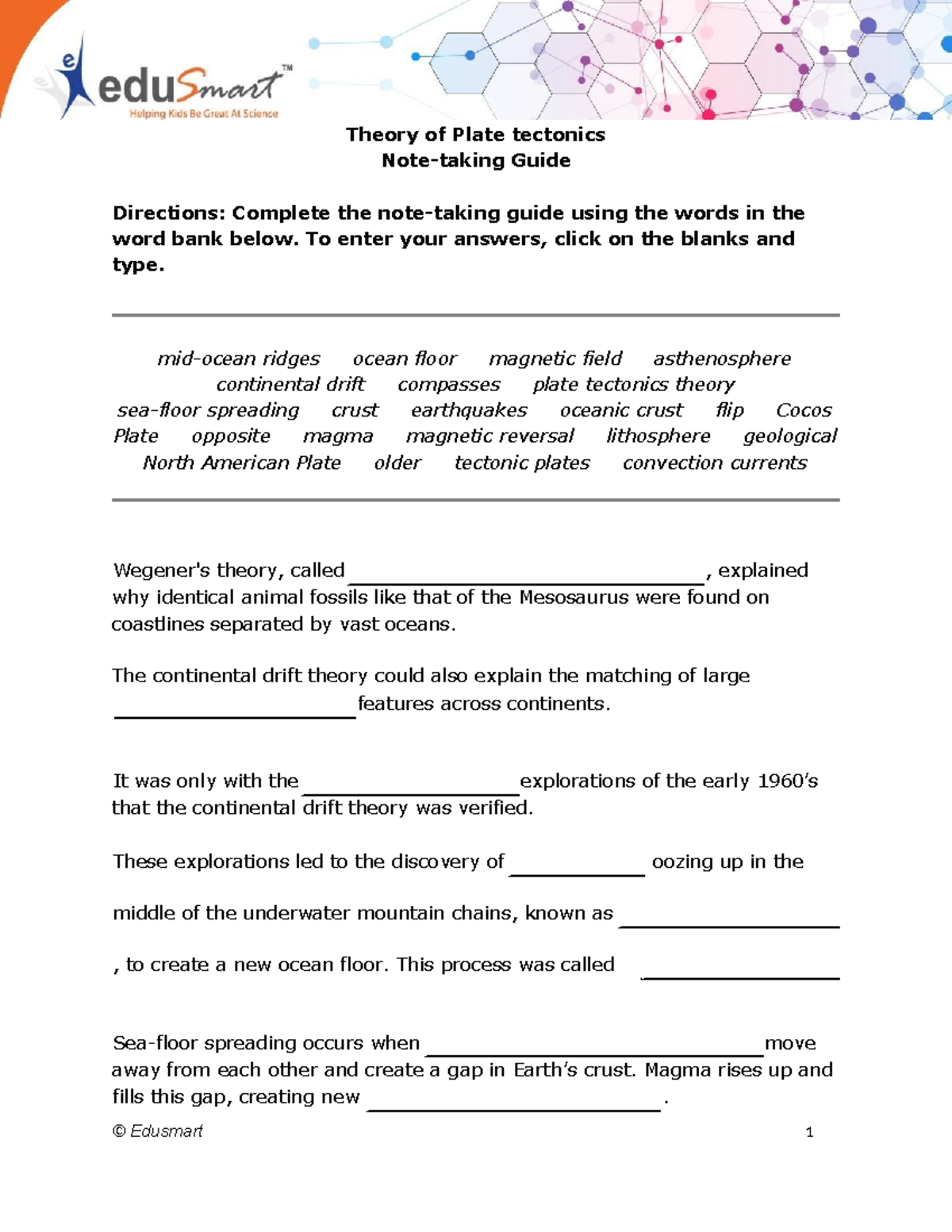 8M9E09AB2NTheory Of Plate Tectonics 1 - Note-taking Guide Directions ...