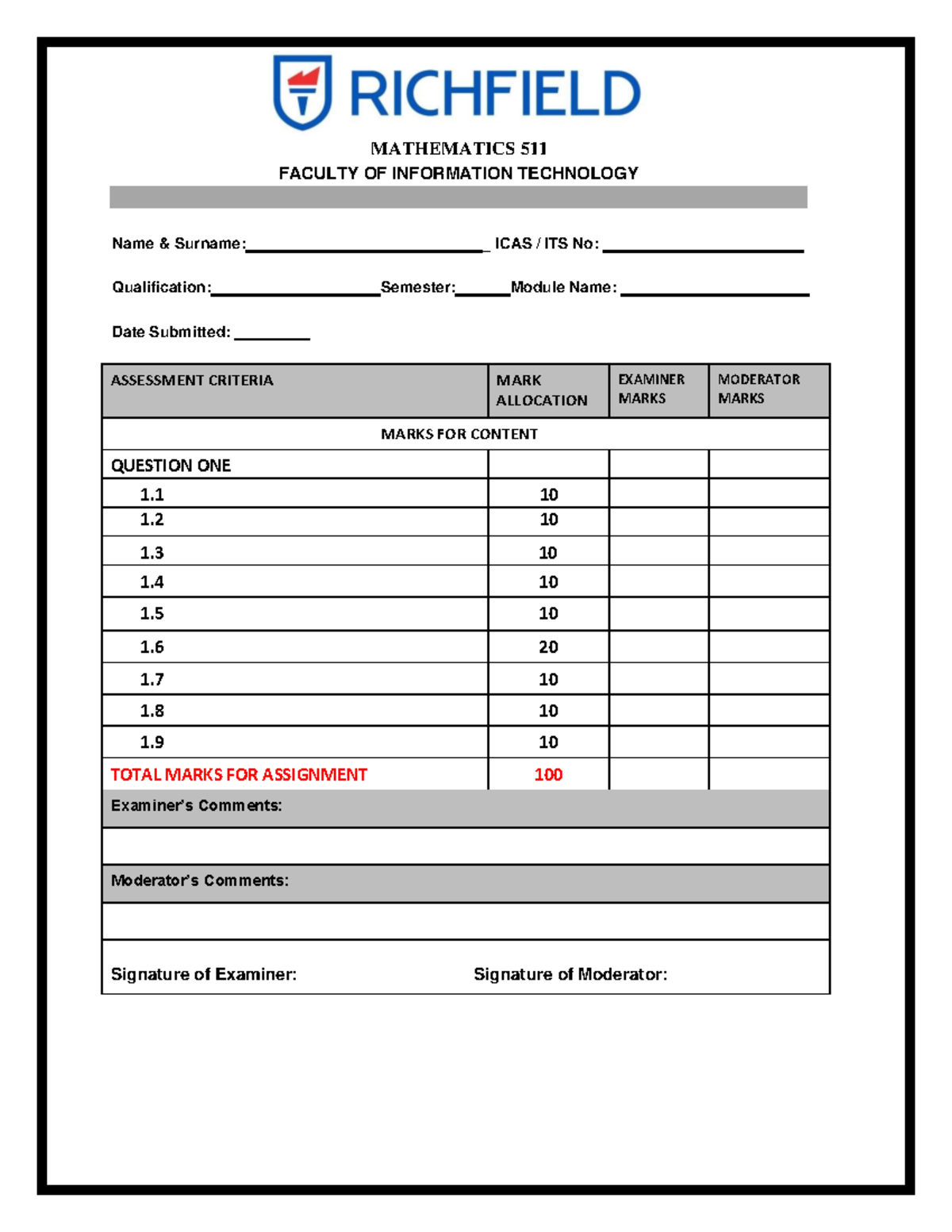 Maths 511 Assignment Study Notes - Key Concepts & Instructions - Studocu