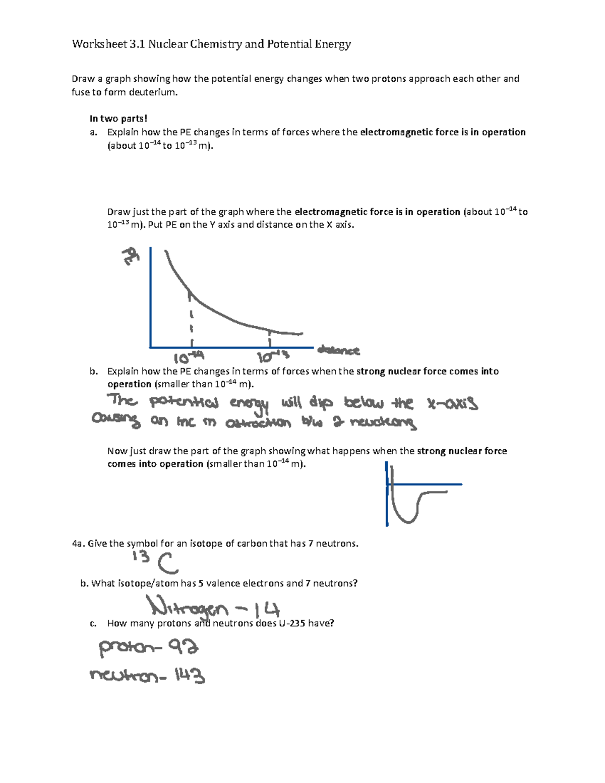 Worksheet 3.1 Nuclear PE - Worksheet 3 Nuclear Chemistry and Potential ...