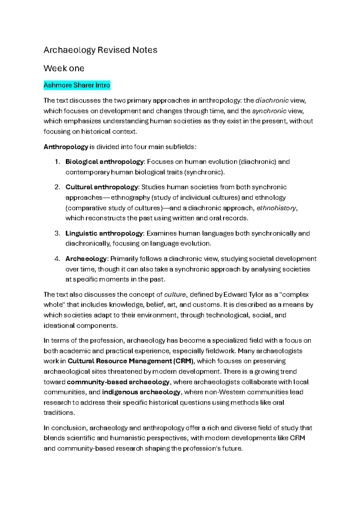 Archaeology Notes Summary: Weeks 1-3 Overview of Key Concepts - Studocu