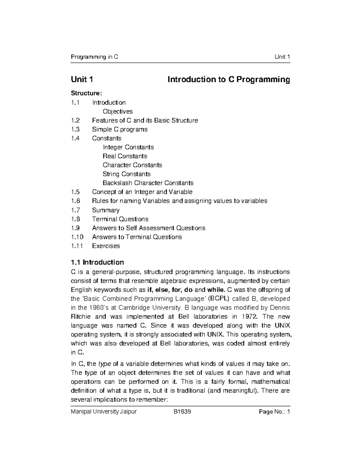 Unit 1 - Intro to C Programming: Features, Basics, and Simple Programs ...