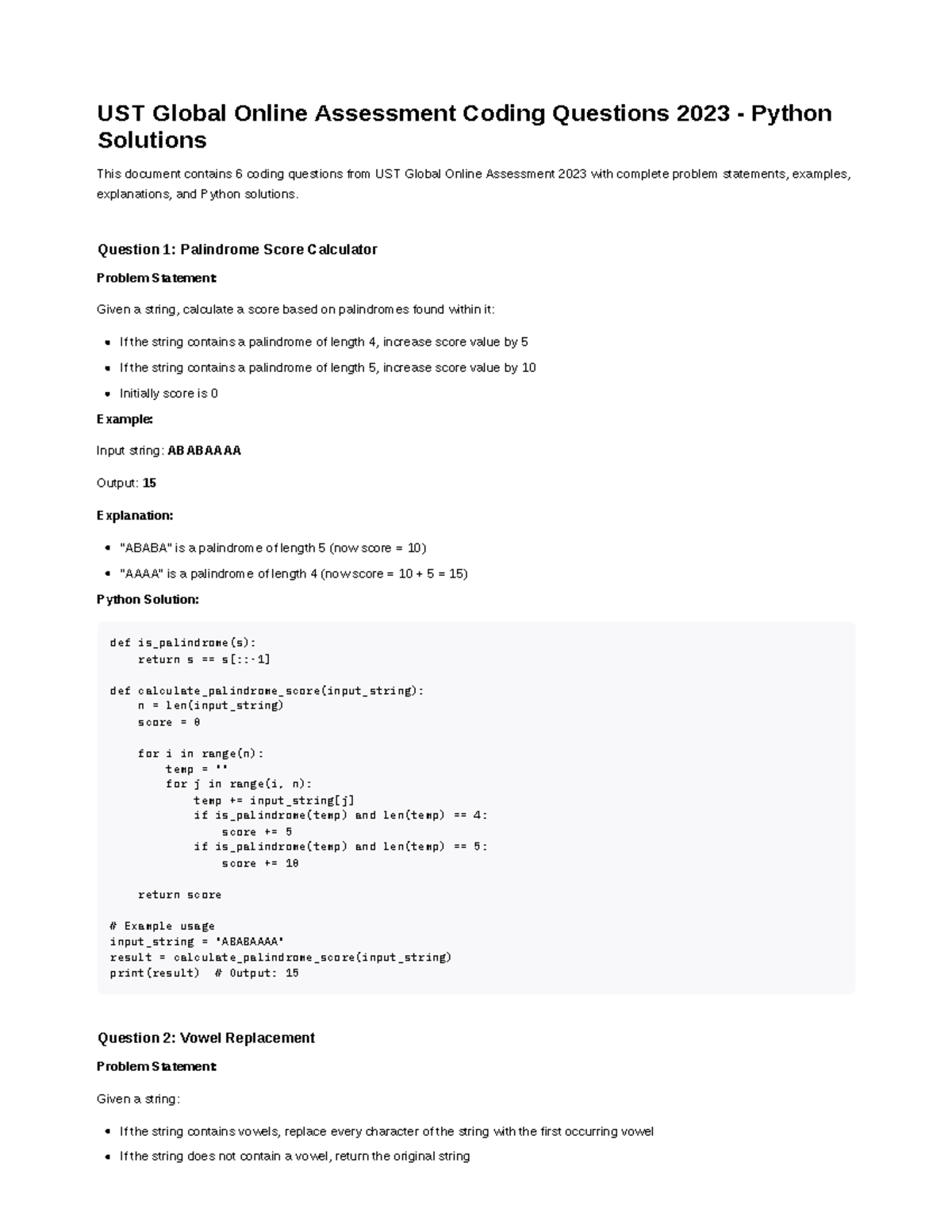 UST Global Online Assessment 2023: Python Coding Solutions - Studocu