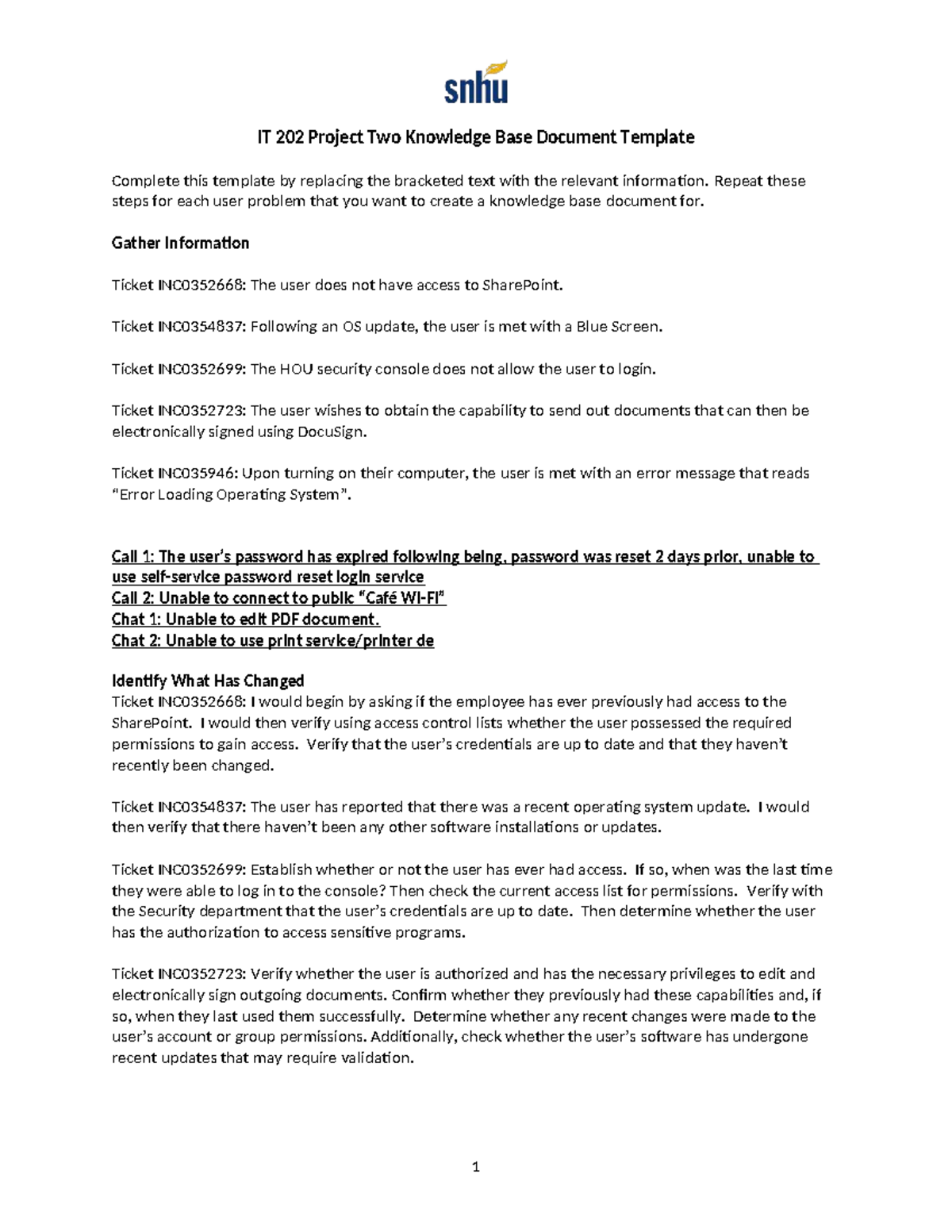 IT 202 Project 2: Knowledge Base Document for User Issues - Studocu