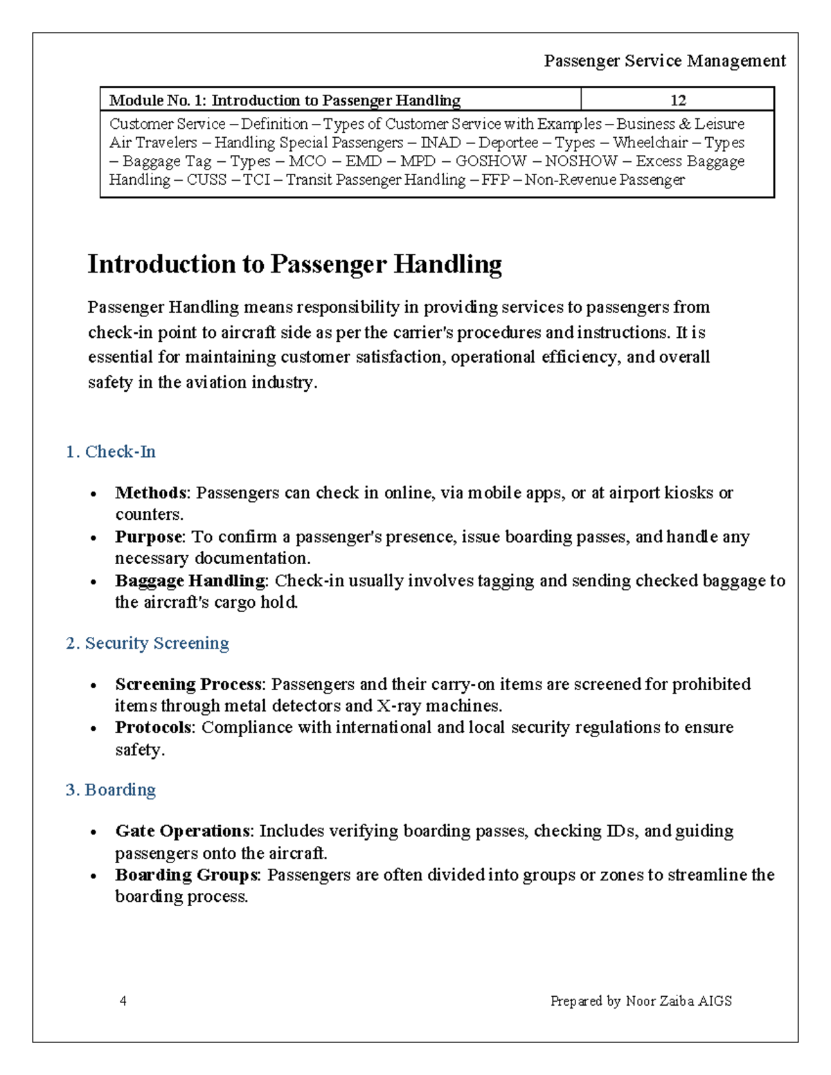 UNIT 1 - PSM - Overview of Passenger Handling Procedures - Studocu