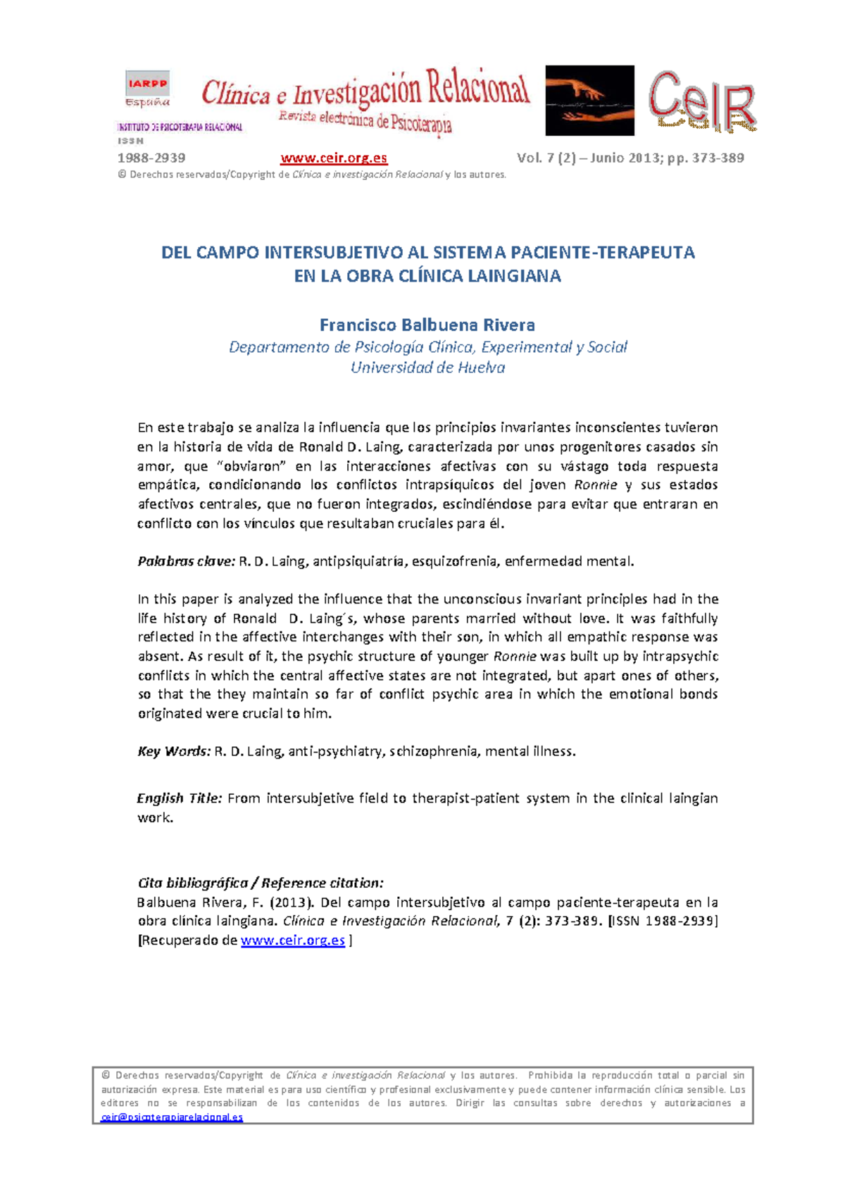 Del Campo Intersubjetivo al Sistema en la Obra Clínica Laingiana - Vol ...