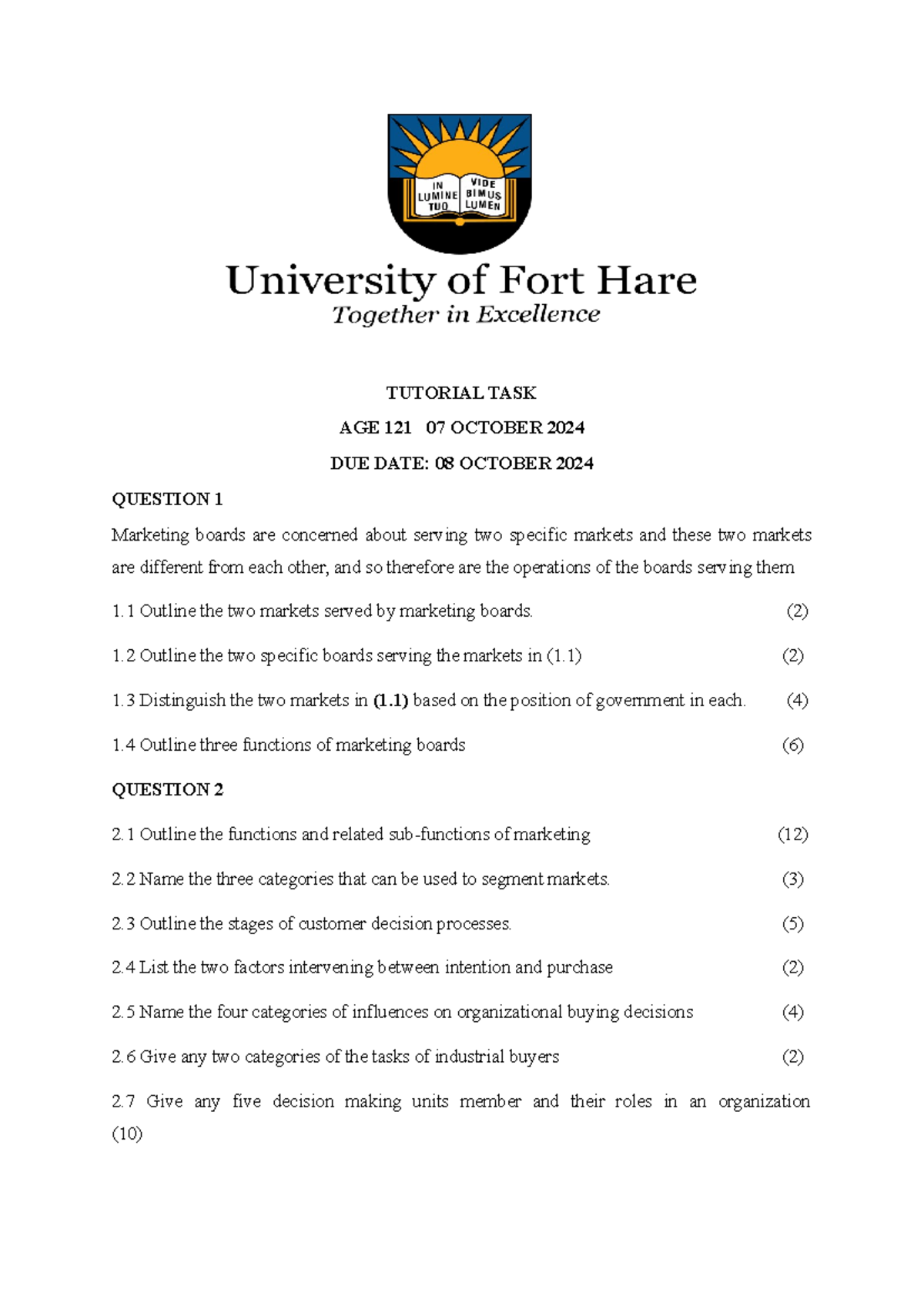 AGE 121 Tutorial Q&A Notes for 2024 Exam Preparation - Studocu