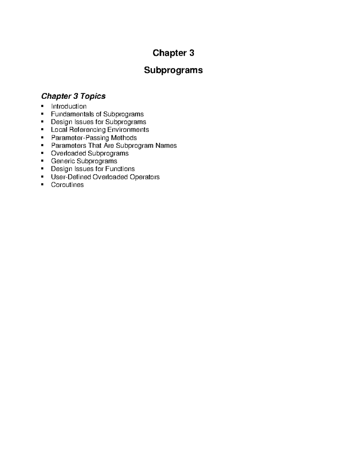 PPL Unit III Notes - Chapter 3 Subprograms Chapter 3 Topics ...
