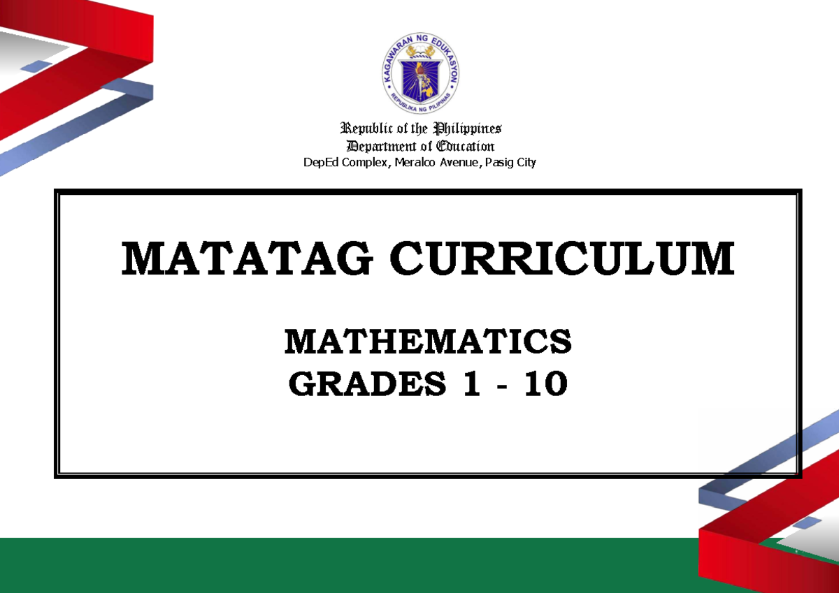 Matatag Curriculum: Mathematics Framework for Grades 1-10 - Studocu