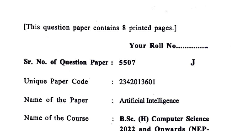 AI B.Sc. (H) CS VI Sem 2024-25 - Question Paper - Studocu