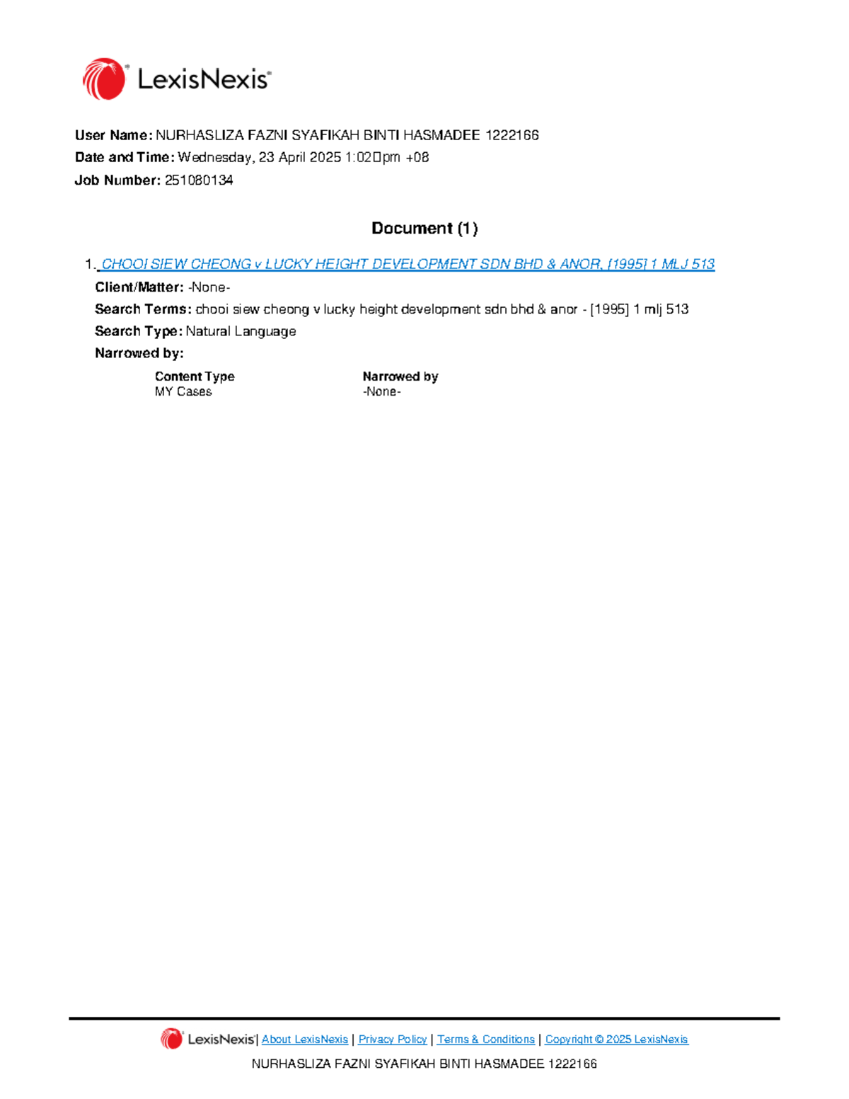 Chooi SIEW Cheong v Lucky Height Development SDN BHD: Case Study - Studocu