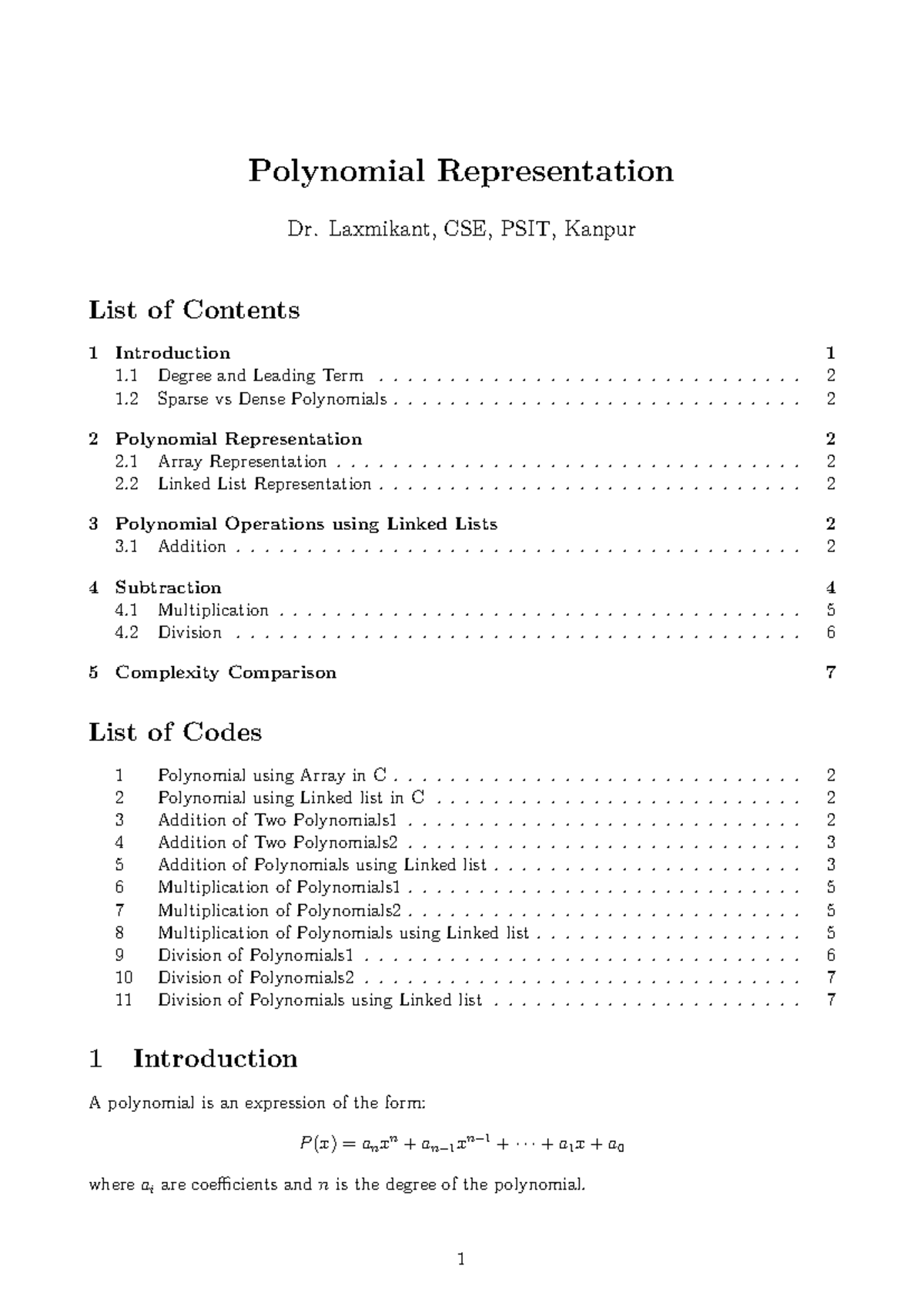 CSE Polynomial Representation and Operations - Dr. Laxmikant - Studocu