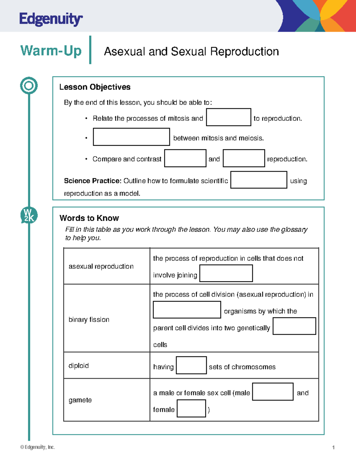 Asexual Sexual Reprod Guided Notes - Warm-Up Lesson Objectives Asexual ...