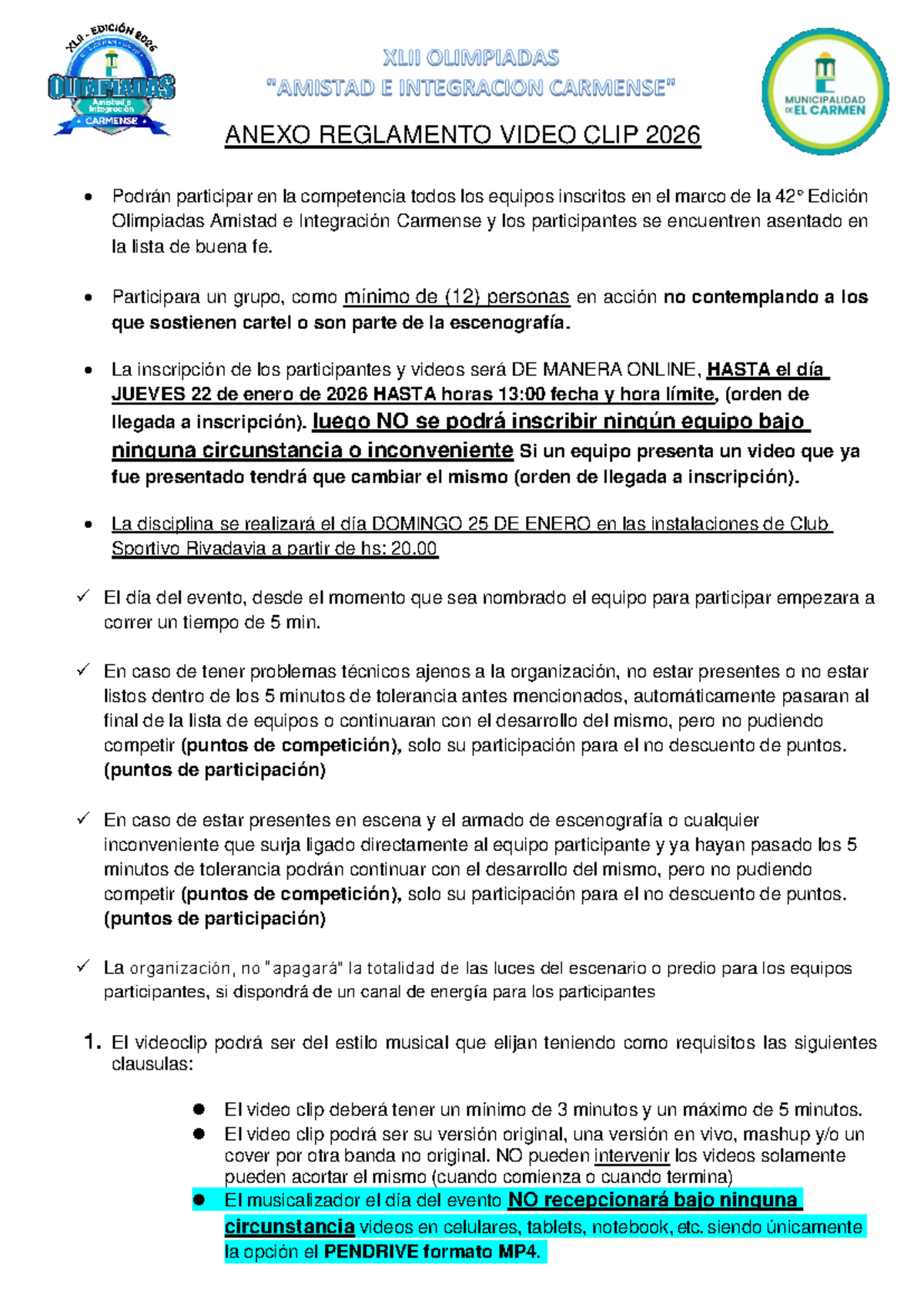 Reglamento Anexo para la Competencia de Video Clip 2026 - Studocu