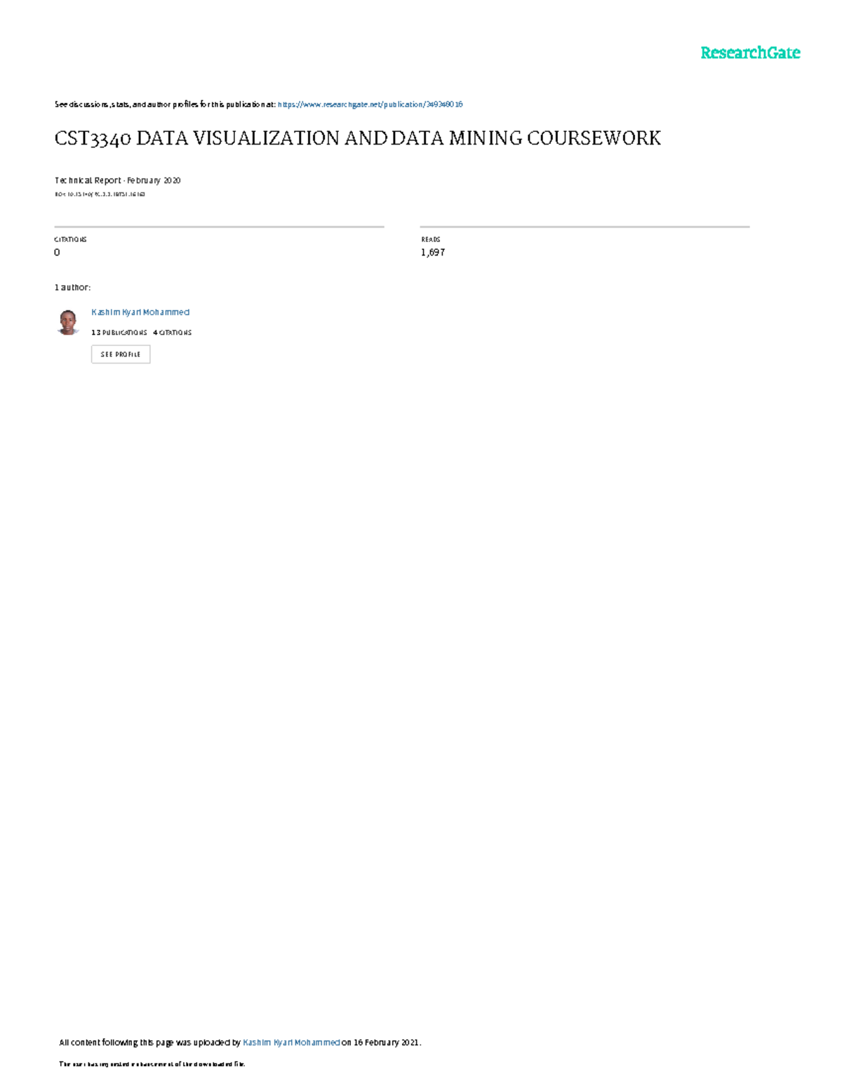 CST3340 Data Visualization & Data Mining Coursework Report - Studocu