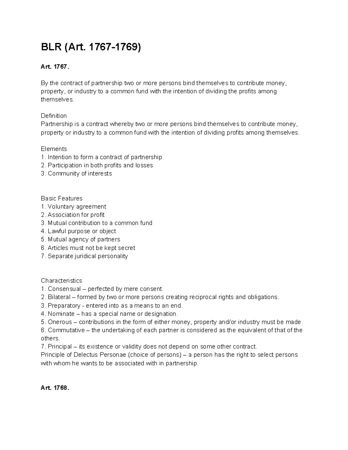 BLR - BLR - BLR (Art. 1767-1769) Art. 1767. By the contract of ...