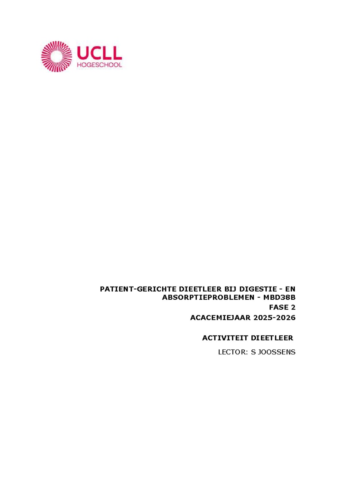 Dieetleer MBD38B: Digestie- en Absorptieproblemen 2025-2026 - Studocu