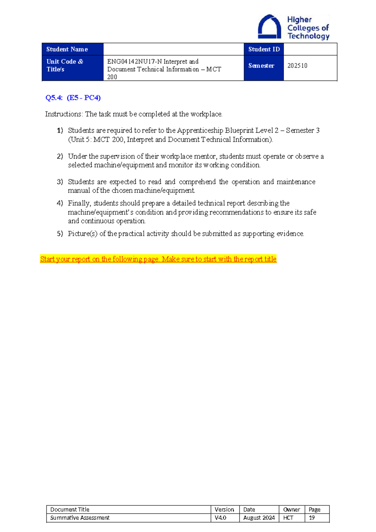 Technical Report for MCT 200: Interpret & Document Technical Info - Studocu