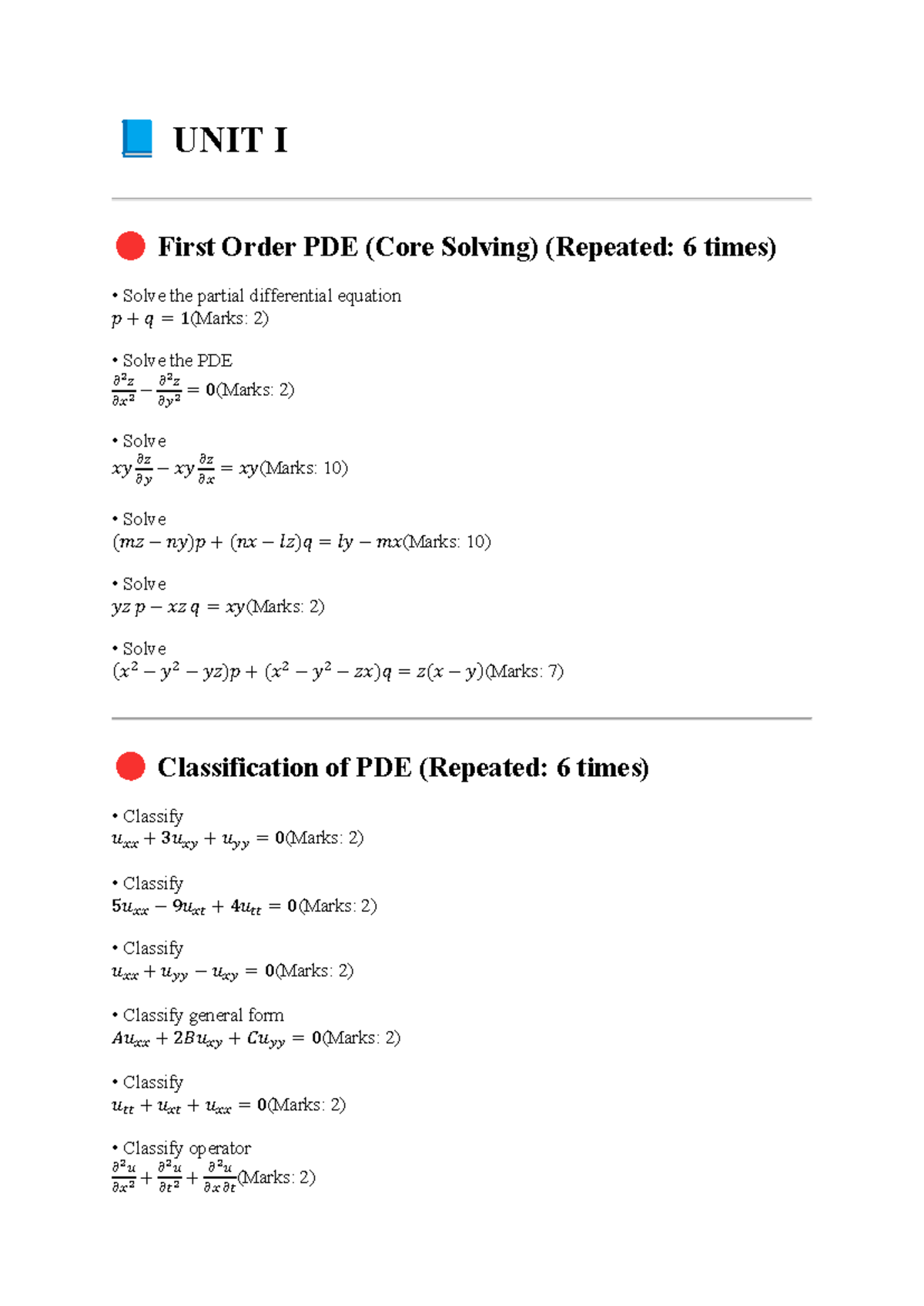 Maths Priority Question Bank: First Order PDE & Hypothesis Testing ...
