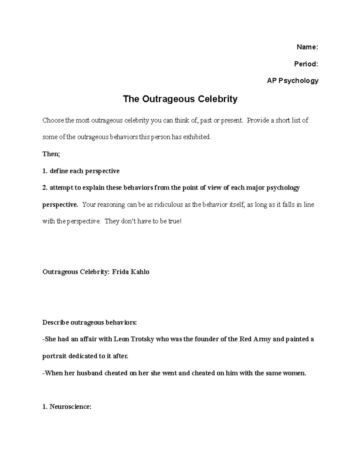 AP Psychology: Analyzing Outrageous Behaviors of Frida Kahlo - Studocu