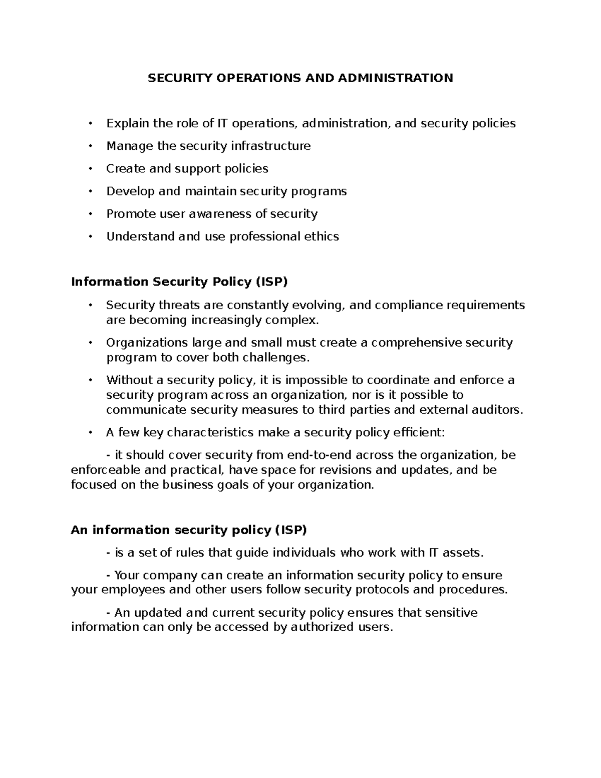 Security Operations and Admin: Policies and Best Practices Overview ...