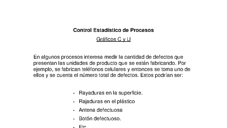 Gráficos de Control C y U: Análisis de Defectos en Producción - Studocu