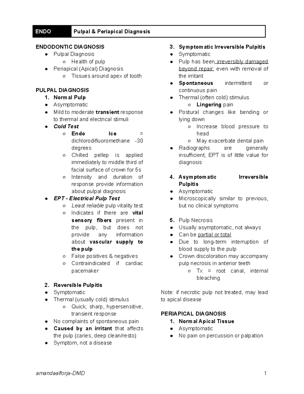 ENDO - 2 Pulpal and Periapical Diagnosis - ENDO Pulpal & Periapical ...