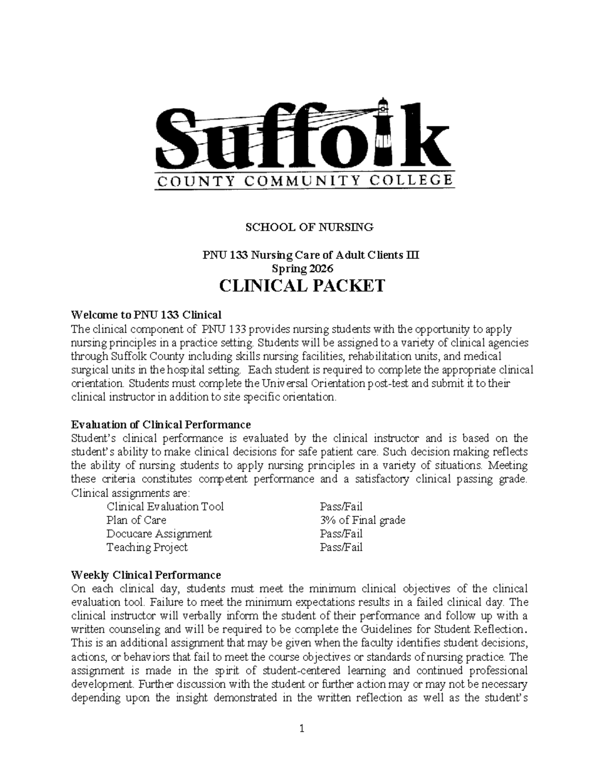 PNU 133 Spring 2026 Clinical Packet: Nursing Care Guidelines - Studocu